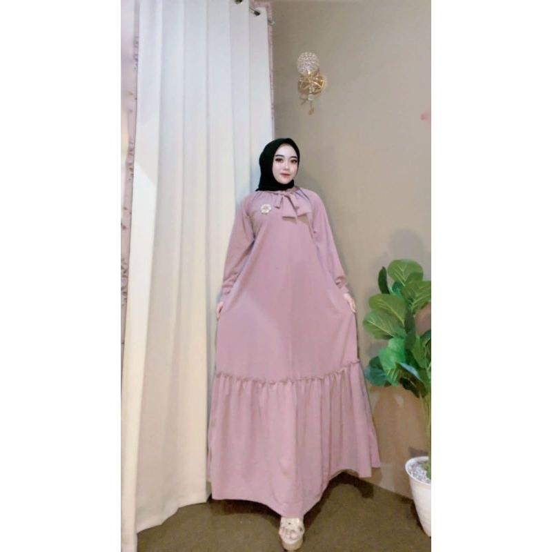 Neck RIBBON DRESS GAMIS SHINY MATERIAL BY ABIDAHGALLERY | Shopee ...
