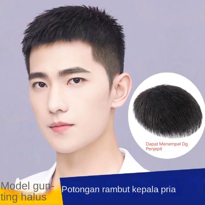 HITAM Partial Clip On Wigs for Bald Men Hairtop Men Short Hair Can Be ...