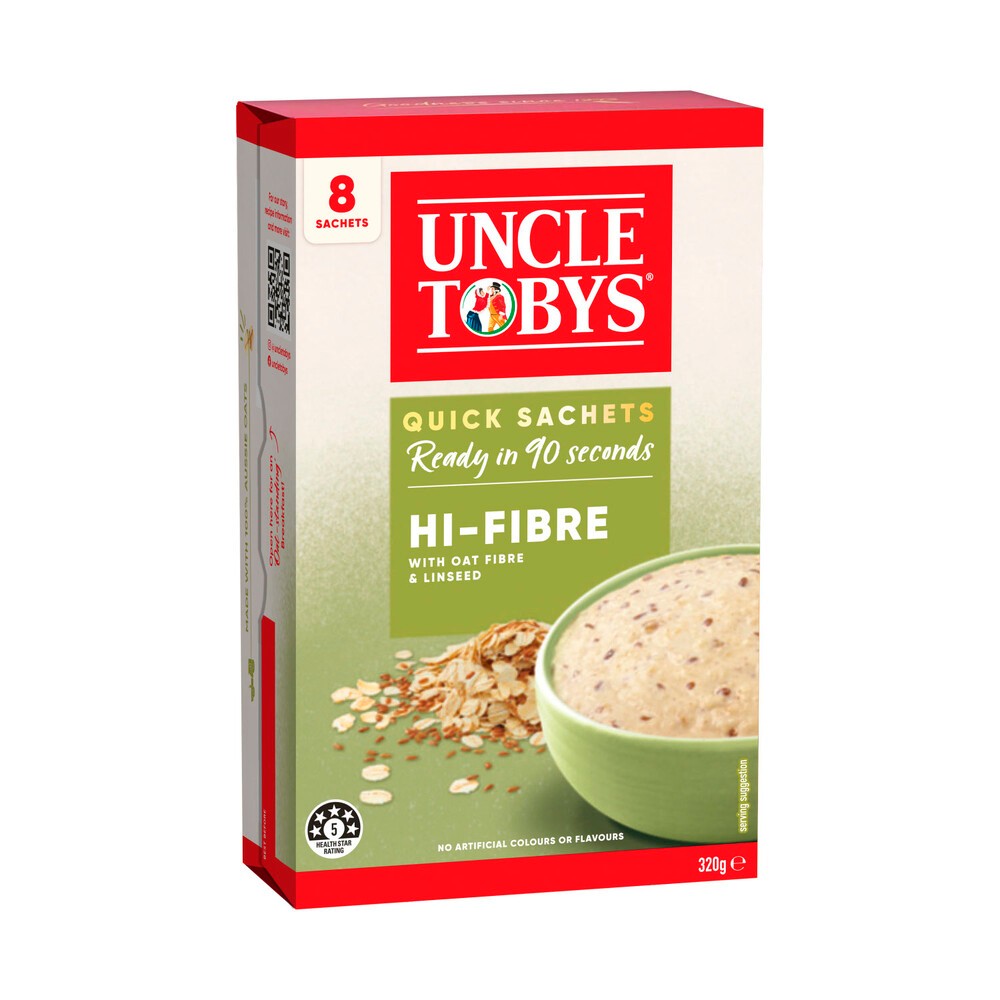 Uncle Tobys Oats Quick Sachets Breakfast Cereal Hi Fiber | 320g ...