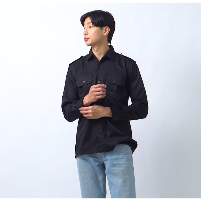 HITAM KEMEJA Black Shirt Uniform PDH PDL Safari Service Work Shirt Long ...