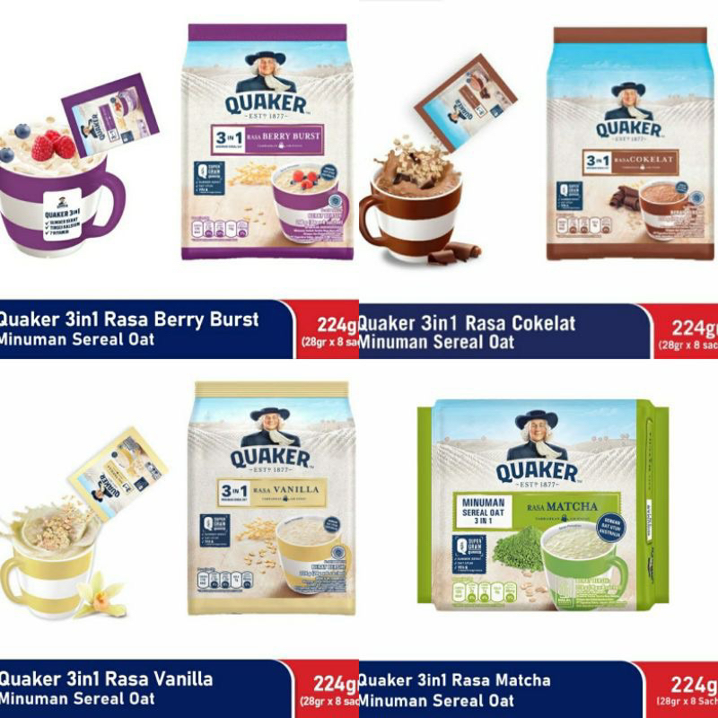 Quaker Oat Cereal 3in1 BPOM 3 in1 Instant Cereal Chocolate or Vanilla ...