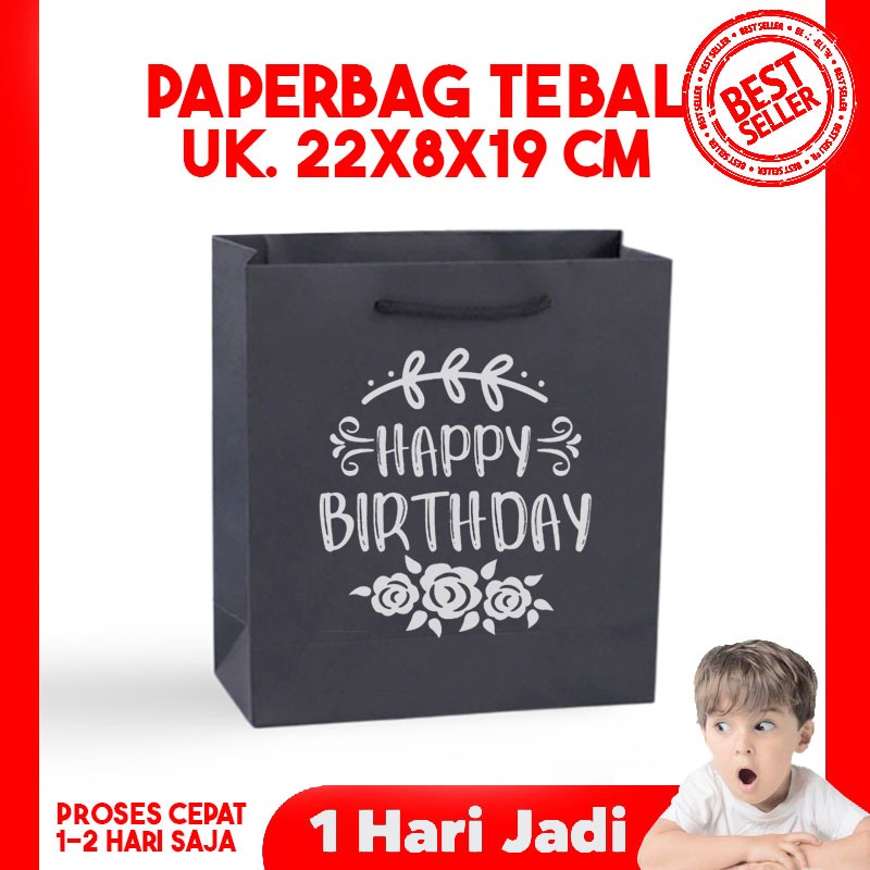(BLACK) Children's Birthday Paper Bag 22x8x19 CM / Paper Bag Birthday ...
