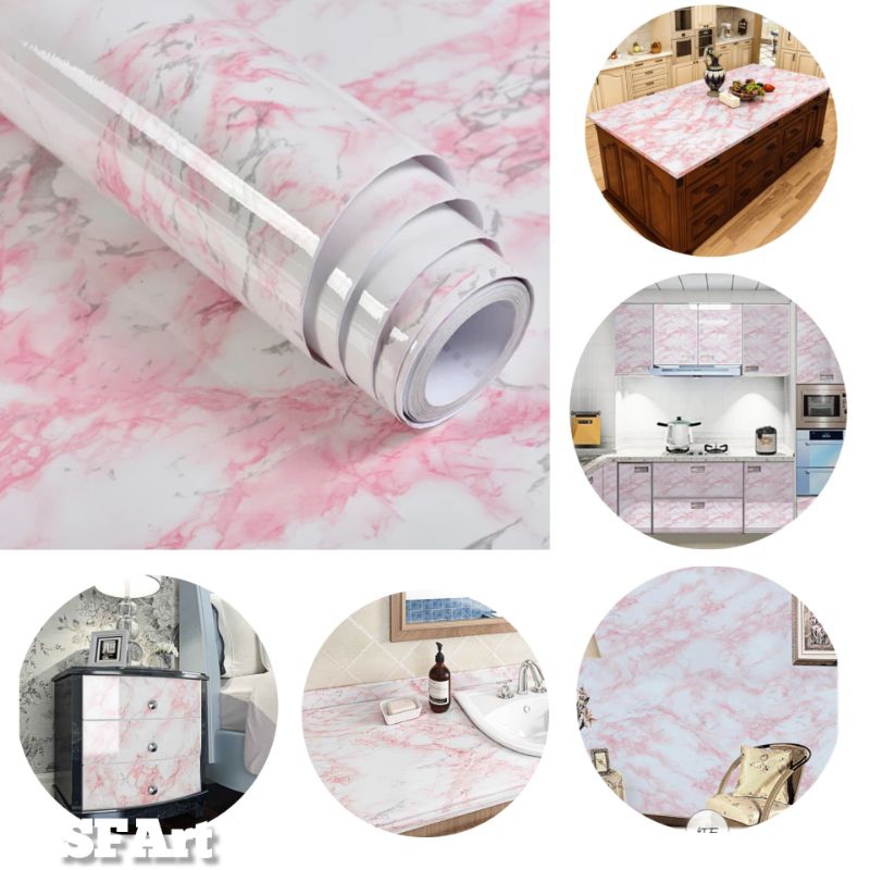 KAYU Pink Pvc Marble Wall Sticker Wallpaper Table Upholstery Cupboard ...