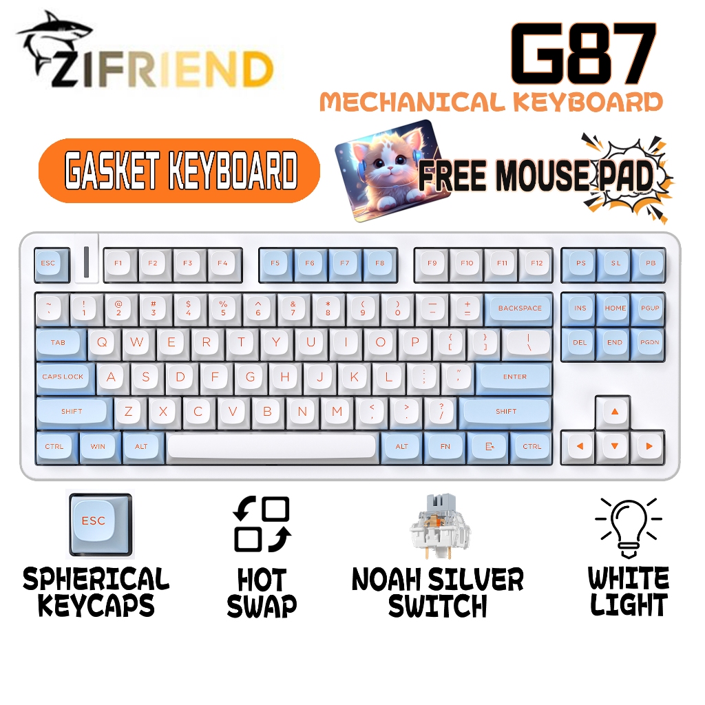 Zifriend G87 Mechanical Keyboard Hotswap White Light Gasket Structure ...