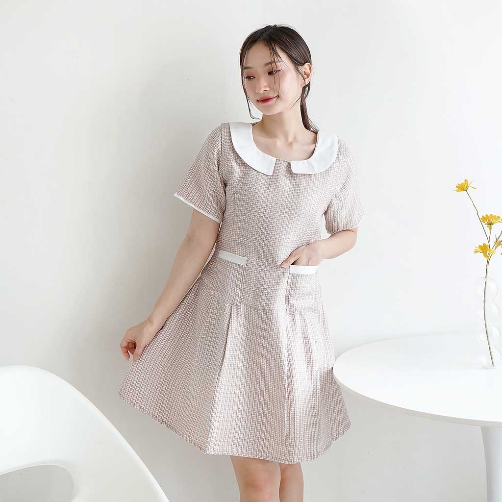 JOUETA | Hanni Dress | Korean Style Women's Dress Tweed Material Brown ...