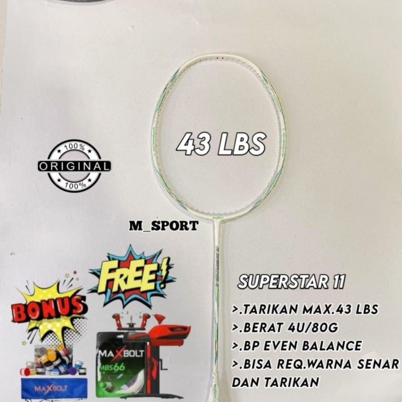 Original Maxbolt Superstar 11 Badminton Racket (Bonus Bag & Grip ...