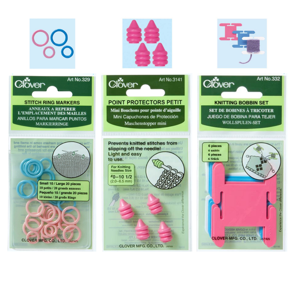 Clover Knitting Accessories (Stitch Ring marker - Point Protector Petit - Knitting Bobbin ...