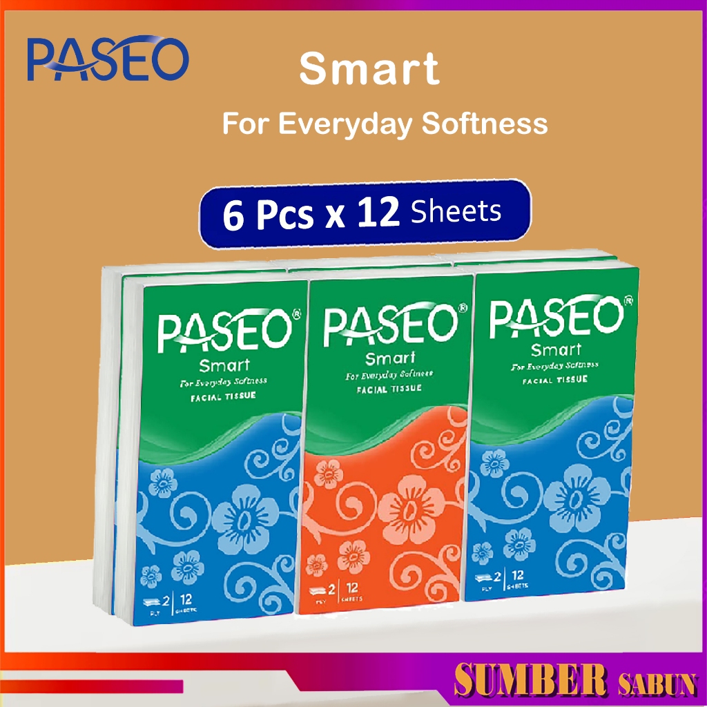 Paseo Smart Hanky Standard Tissue 12 Sheets 1 Pack Contains 6 Facial ...