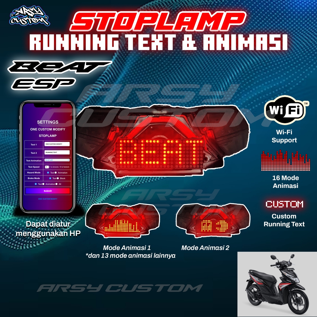 Running Stop Lamp ESP Eco Text Animation Motorcycle Rear Brake LED ...
