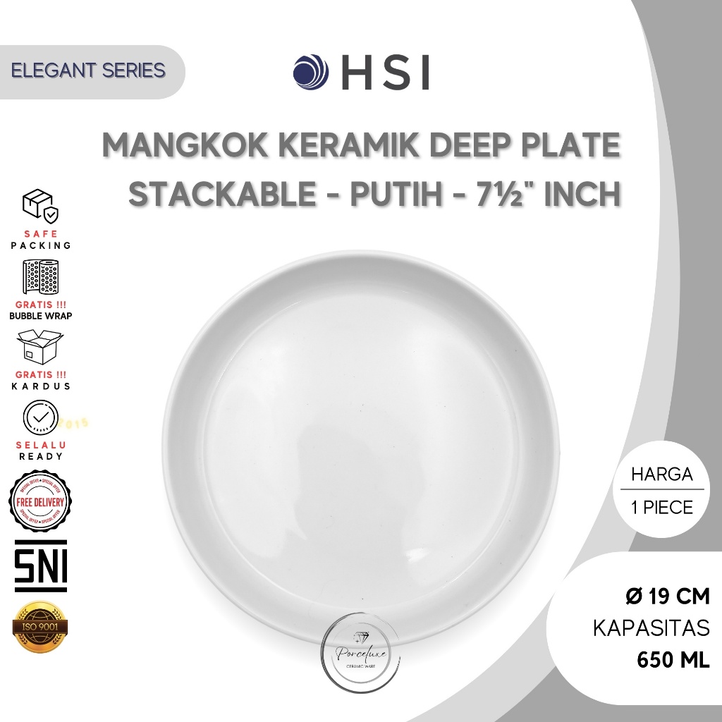 PUTIH Bowl Deep Plate High Wall Round White Glossy Plain 19cm Cereal ...