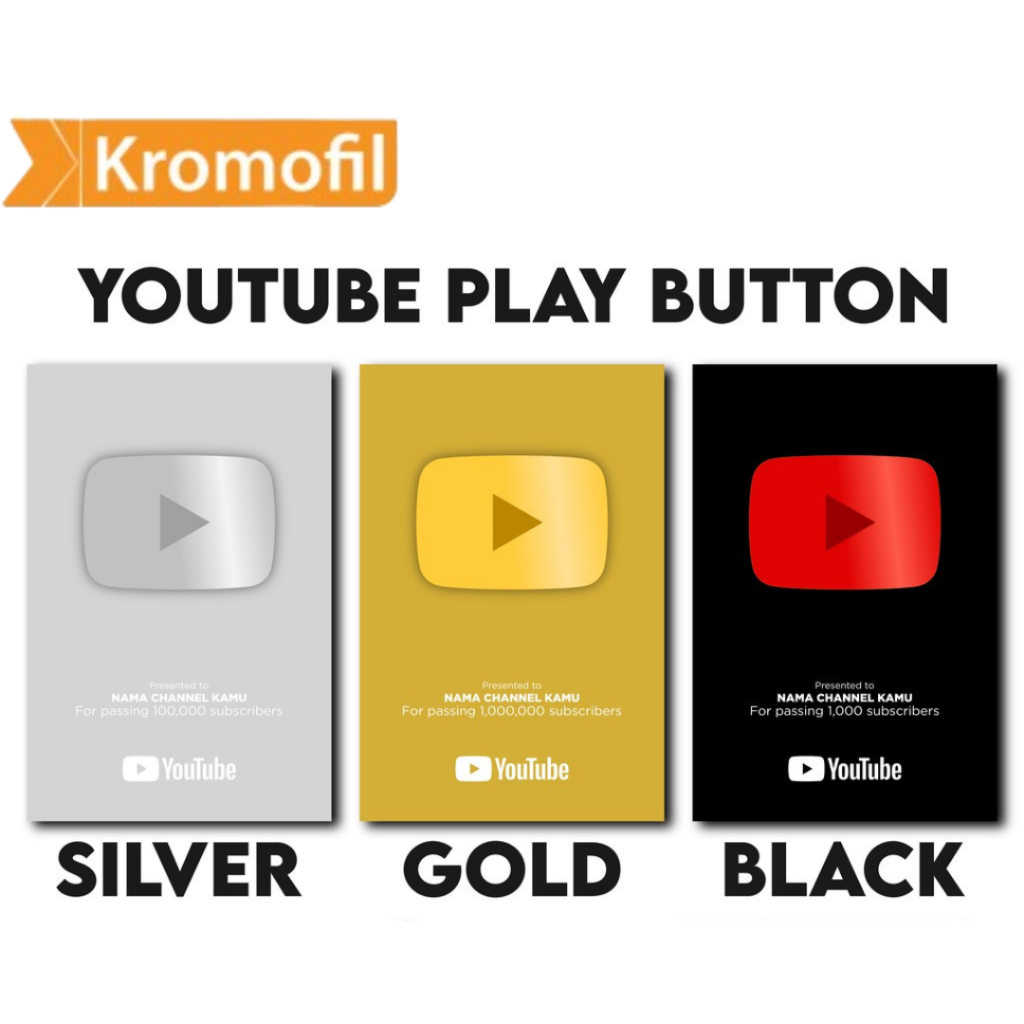 Youtube PLAY BUTTON GOLD SILVER BLACK FREE STICKERS | Kromofil Printing ...
