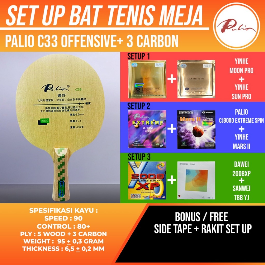 Palio C33 OFF+3 Carbon Dawei Sanwei Yinhe Assembled Pingpong Bat Package | Shopee Philippines