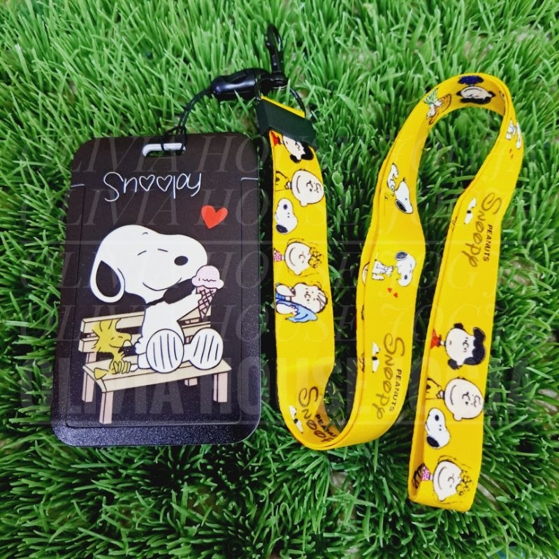 Snoopy ID Card Holder Lanyard Strap Snoopy Card Holder Black Snoopy ...