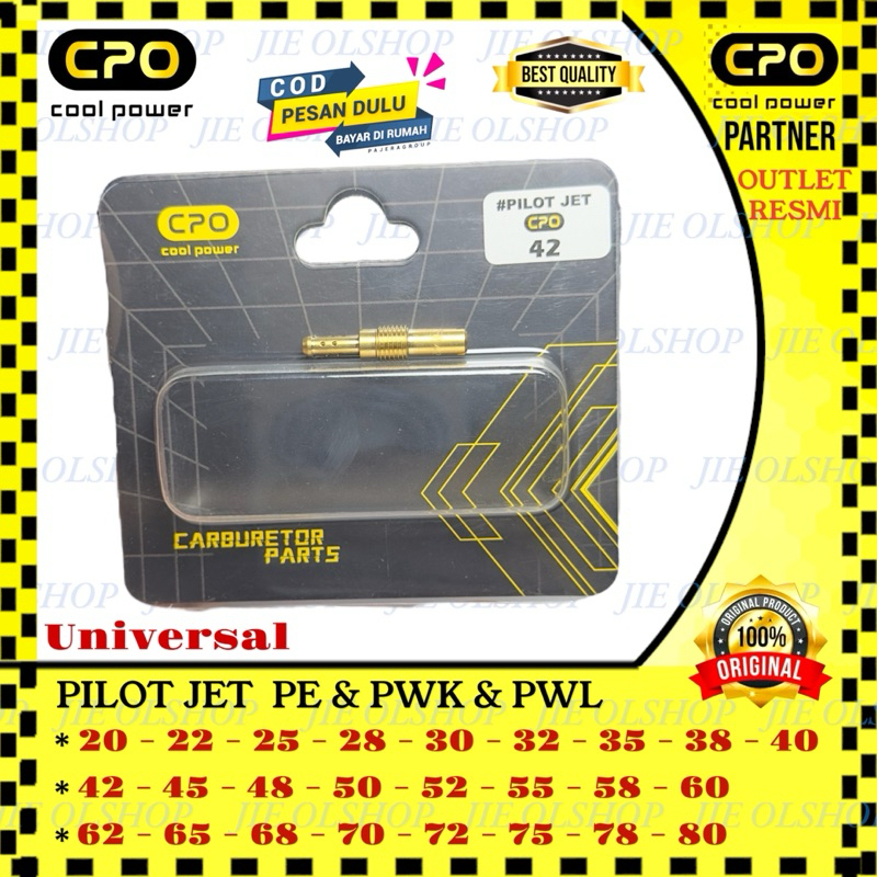 Cpo Pilot Jet Racing PWK PE PWL TIGER MIO Antem NINJA Etc Original Cool Power Size 20-80 ...