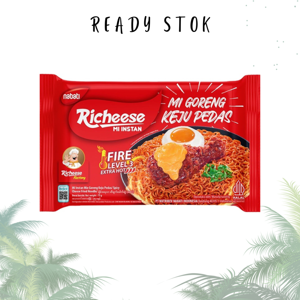 Nabati Richeese Instant Fried Noodles Spicy Cheese Fire Level 3 75 gr ...