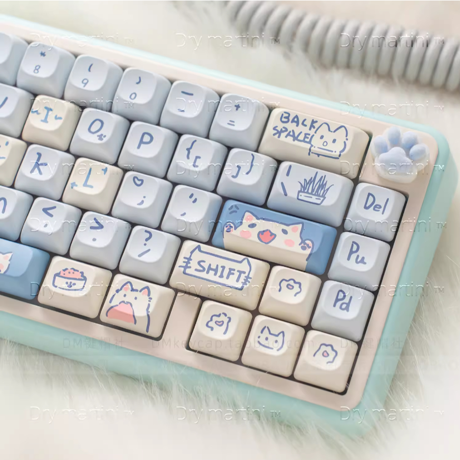 Bijou BLUEBERRY BL147 Cute blue and white kitty cat PBT 145 keys MDA ...
