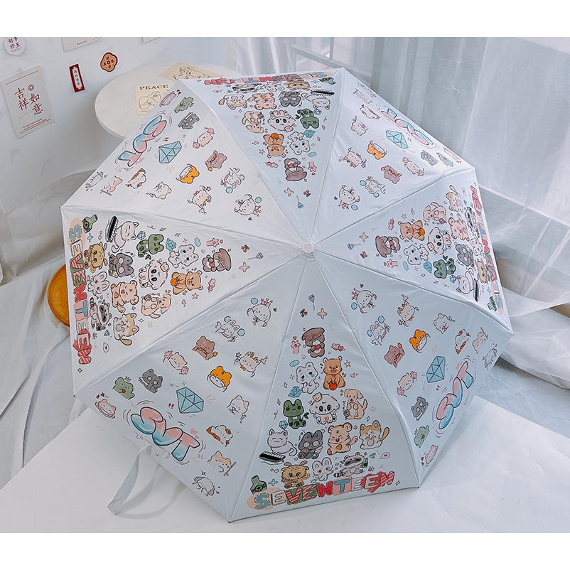 Seventeen SVT Kpop Folding Umbrella, Cute Animal Chibi Characters, Anti ...