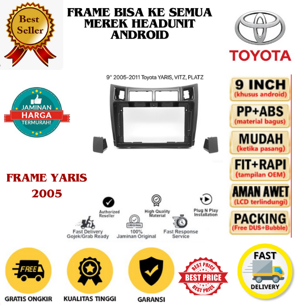 9 inch android head unit Frame For Toyota yaris 2005-2012 | Shopee ...