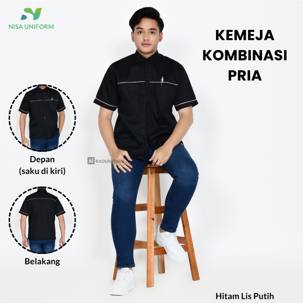 HITAM KEMEJA Black SHORT-HANDED CLOTHES/OFFICE WORK UNIFORM COMBINATION ...