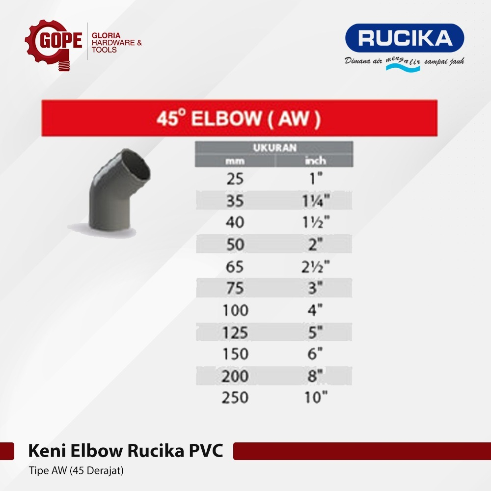 Keni Elbow Rucika PVC Paralon Pipe Connection 45 Degrees AW | Shopee ...