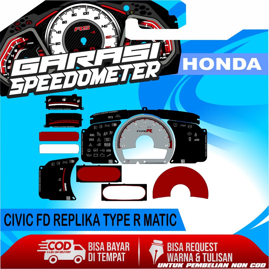 REPLIKA Custom SPEEDOMETER BOARD HONDA CIVIC FD REPLICA CIVIC FD TYPE R ...