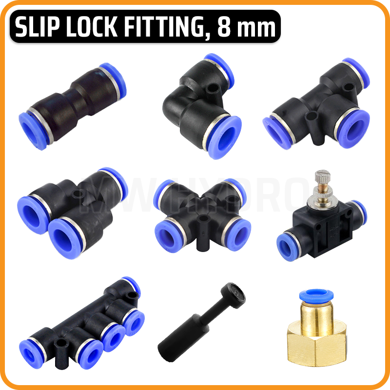 Slip Lock / Push In Pneumatic Fitting 8 mm | Pu PE PA 8 mm Hose ...
