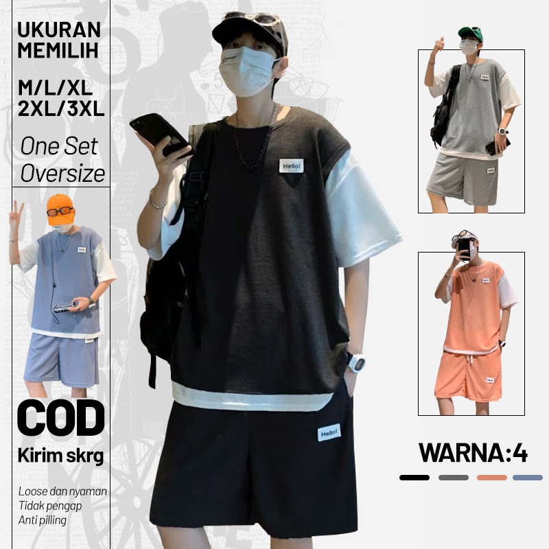 Baju One Set Men's Suit Oversized T-shirt Outfit Cool Boys Sports Suit ...