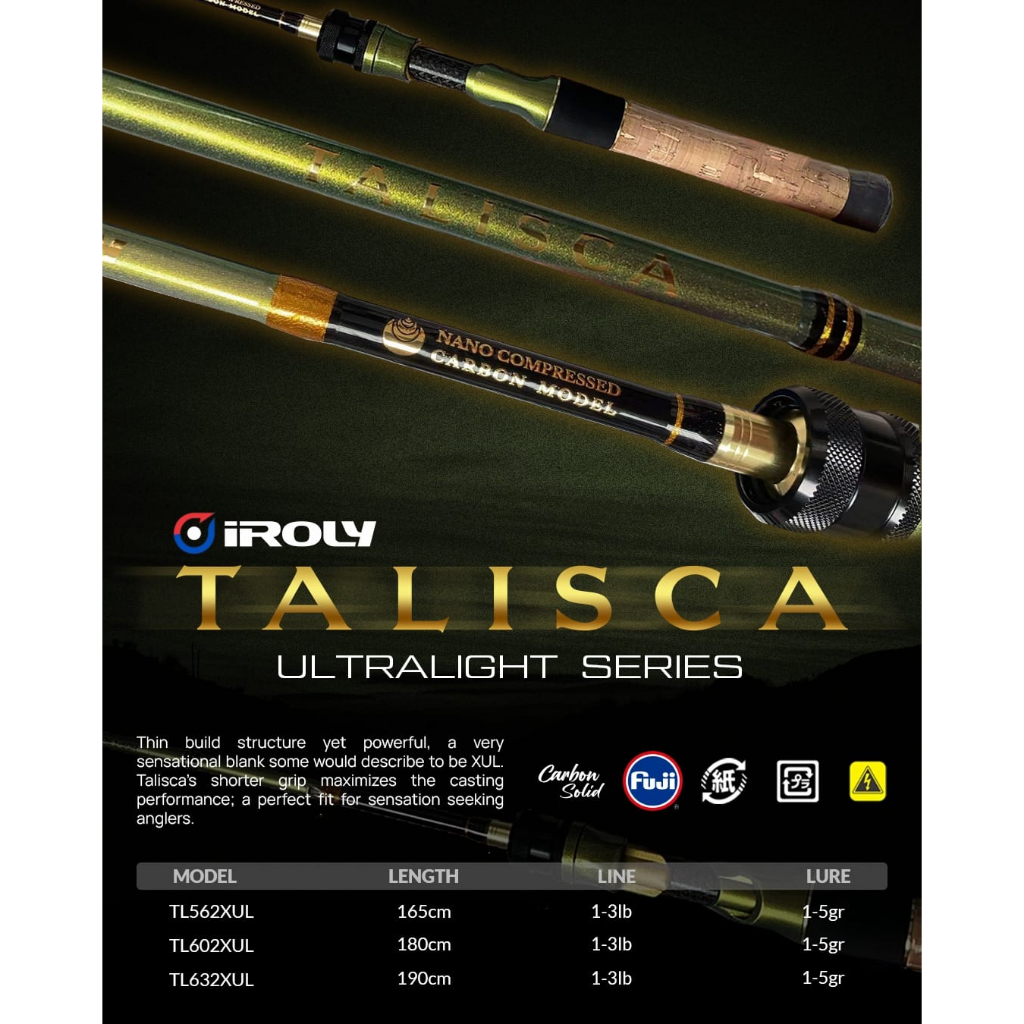 Rod SPINNING IROLY TALISCA ULTRALIGHT SERIES SOLID CARBON | Shopee ...