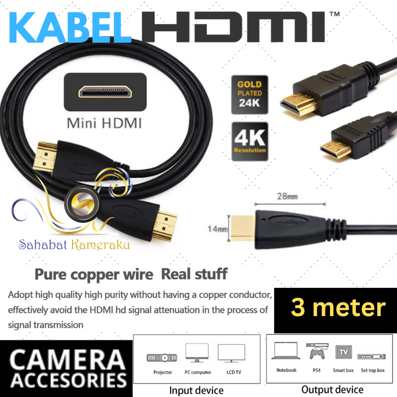 3m Mini HDMI Cable For Camera Canon EOS-R RP 5D 1100D 1300D 650D 750D ...