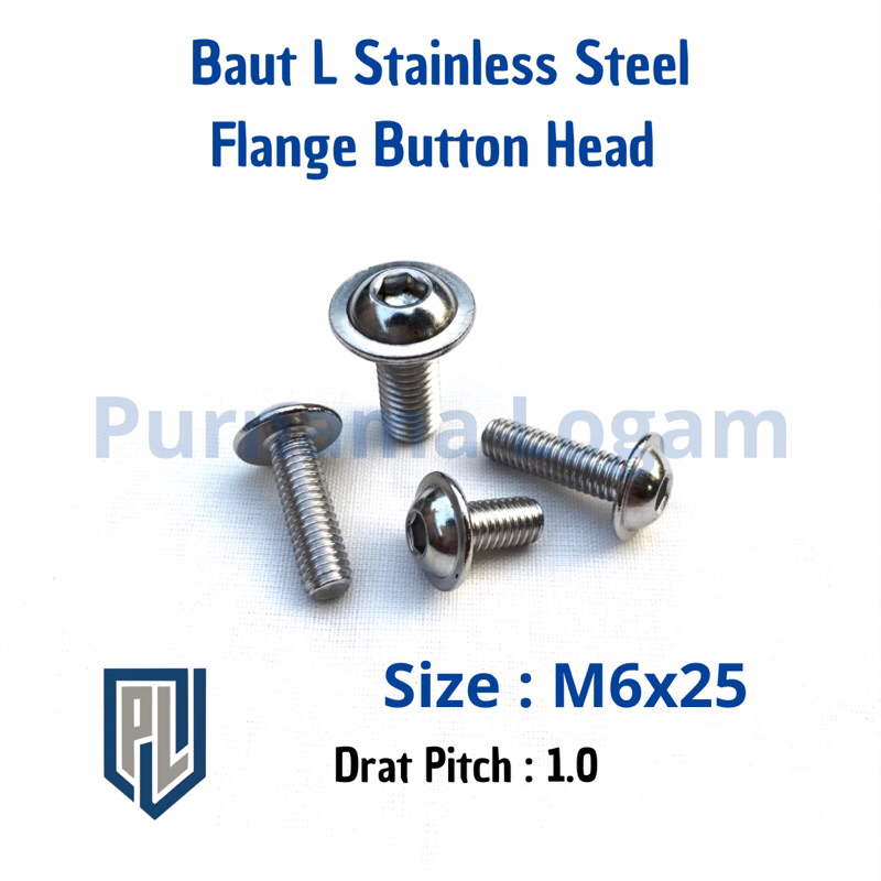 L Button Flange Bolts M6 x 25 (2,5 cm) Stainless 304/ Thread 10 ANTI ...