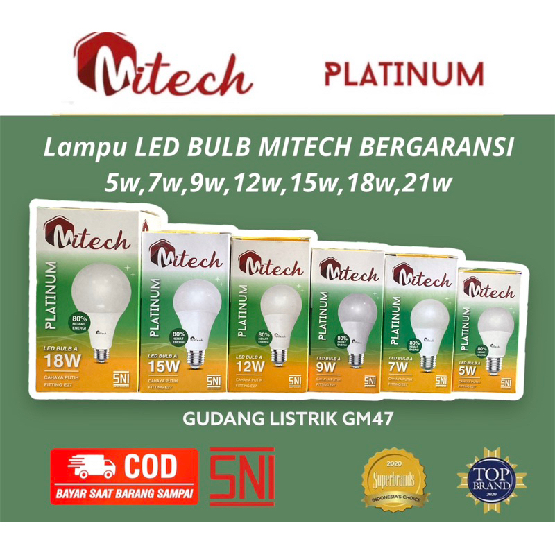 PUTIH MITECH PLATINUM SNI White 6500K Led Bulb | Shopee Philippines