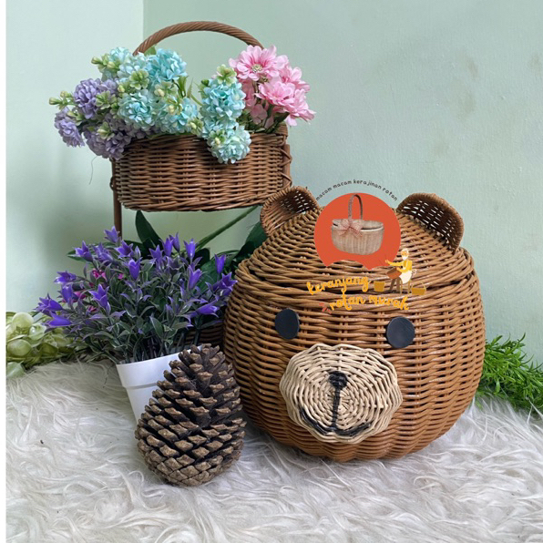 Rattan Head Bear Diameter 15cm/rattan Hampers Character/Hampers ...