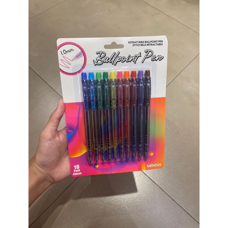 Miniso Retractable Ballpoint Pen - 10pcs Colored | Shopee Philippines