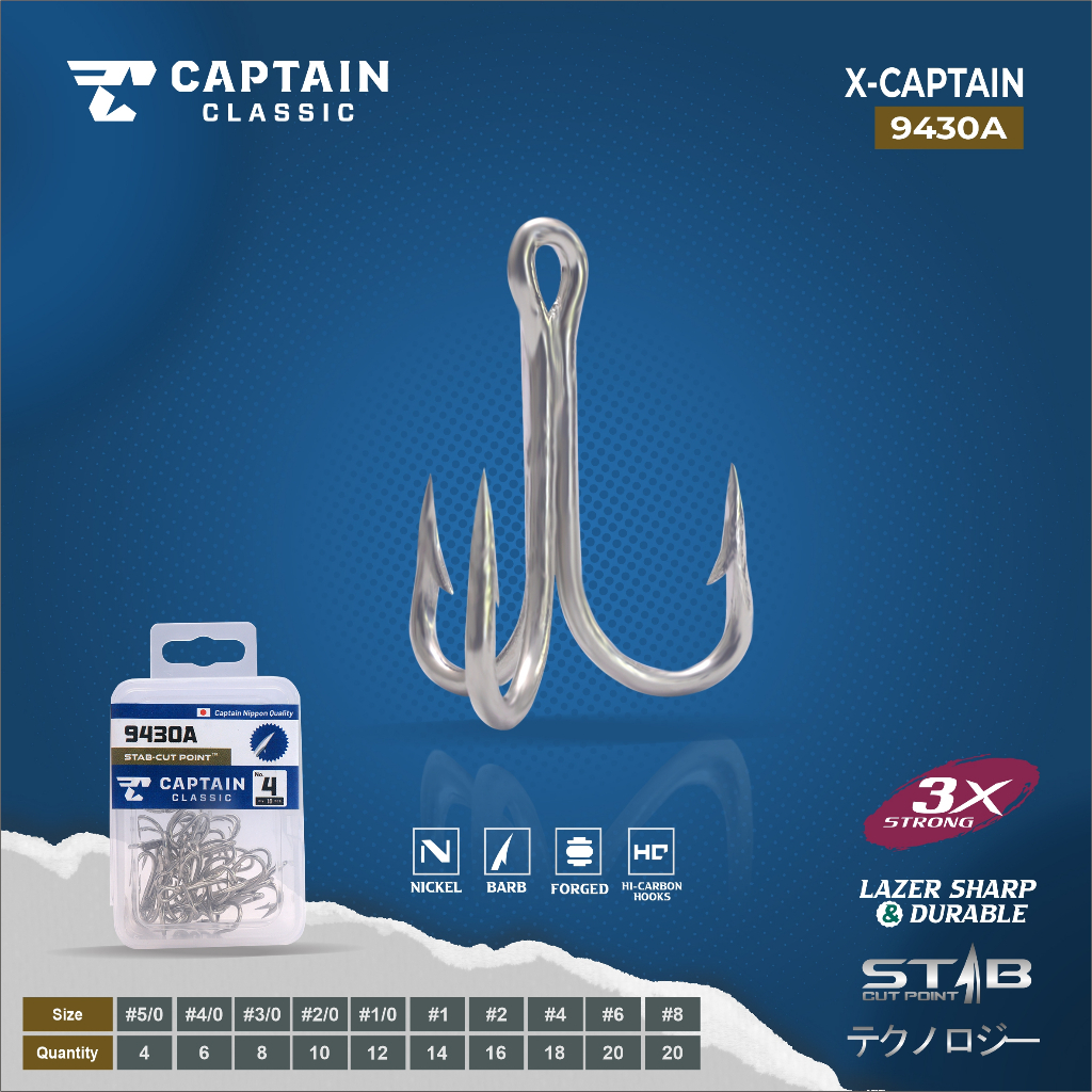 Hook/ Fishing Hook Treble Captain 9430 3x Strong, Stab - Cut Point ...