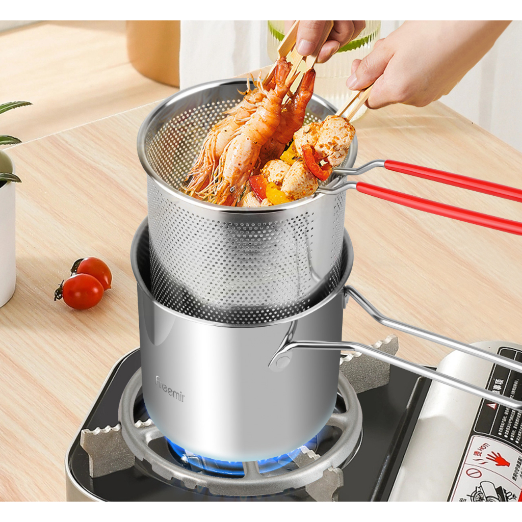 Mini Frying Pan Deep Fryer Pot Strainer Stainless Steel Small | Shopee ...