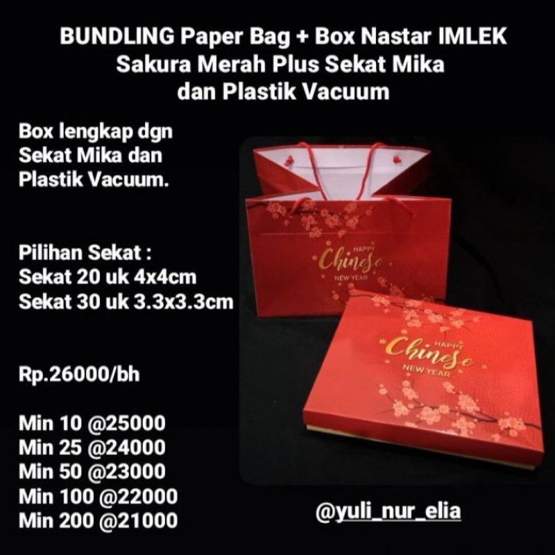 MERAH Bundling Paper Bag+Box Nastar Chinese New Year Sakura Red Plus ...