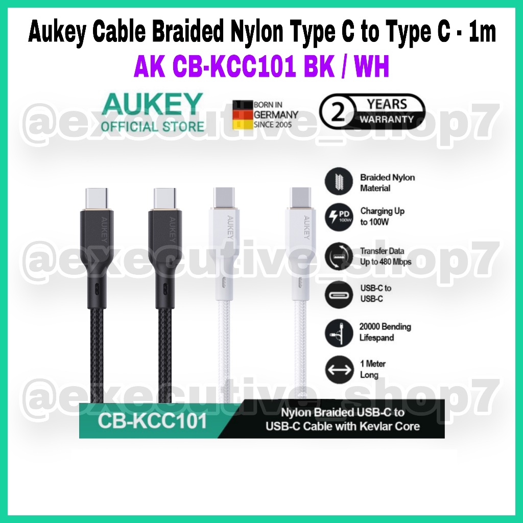 Aukey Cable Braided Nylon Type C to Type C - 1m - AK CB-KCC101 BK / WH ...
