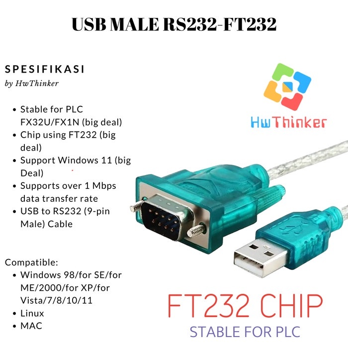 Usb to Serial Adapter Cable RS232 UART DB9 MALE FT232 | Shopee Philippines