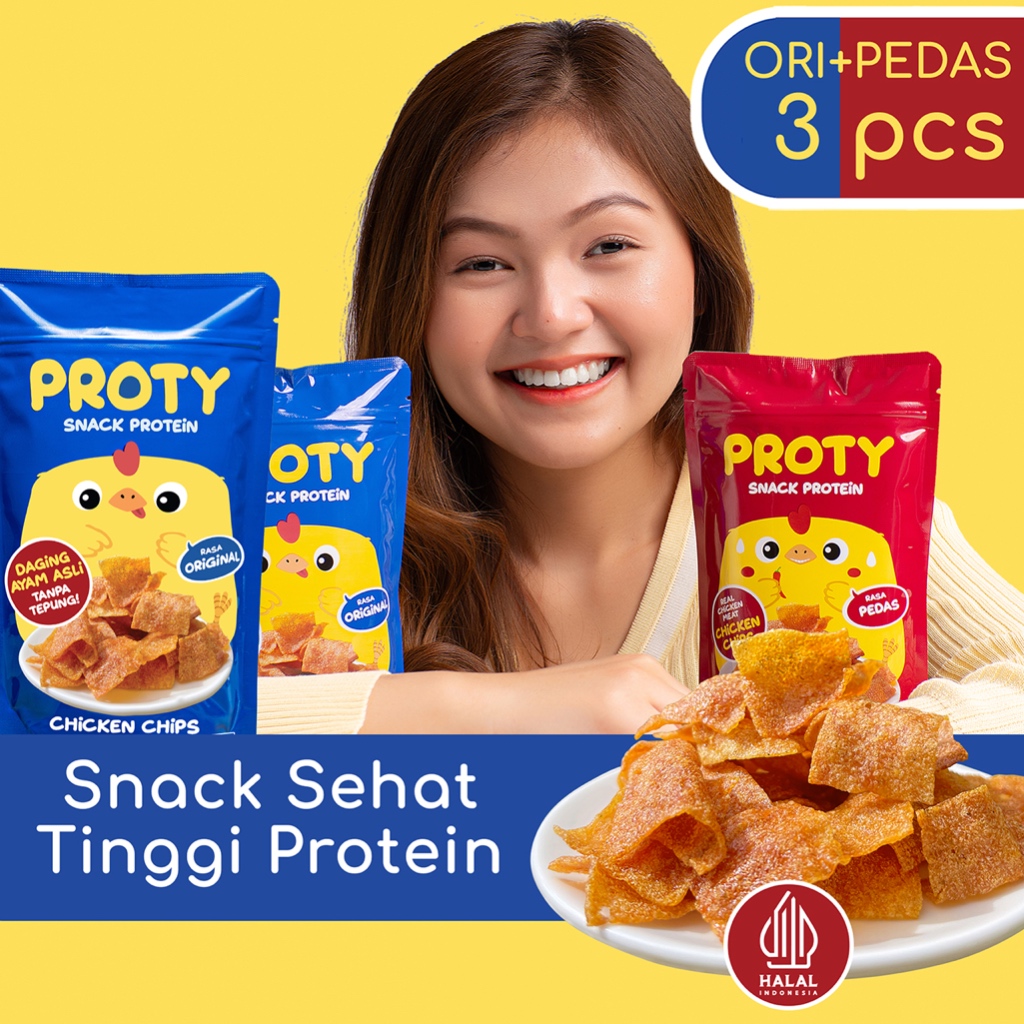 Proty Protein Snack Chicken Chips Ori(2 pcs)+Spicy (1 pcs) High Protein ...
