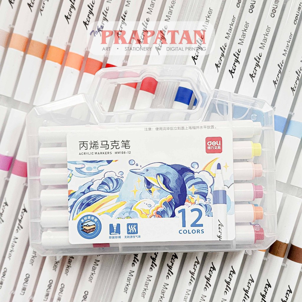 Deli Acrylic Marker Set HM108-12 Colors | Acrylic Marker | Shopee ...