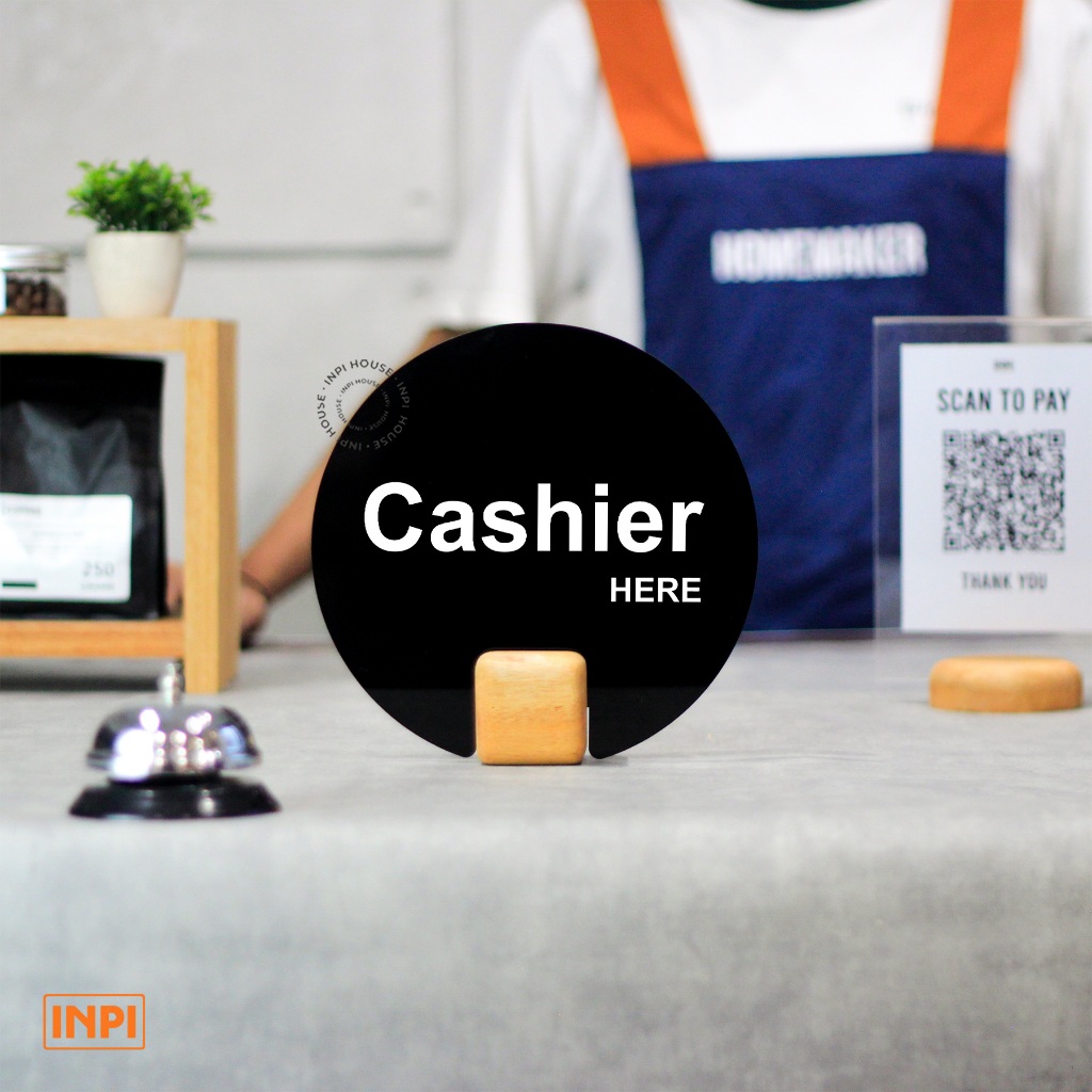 Sign Cashier Here Circle Acrylic Wood - INPI House | Shopee Philippines