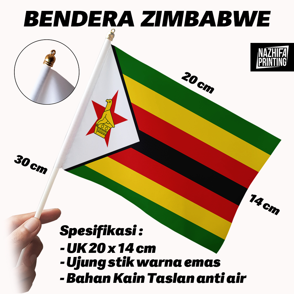 Zimbabwe State Hand Flag - Small Mini Parade Stick Flag Taslan Material ...