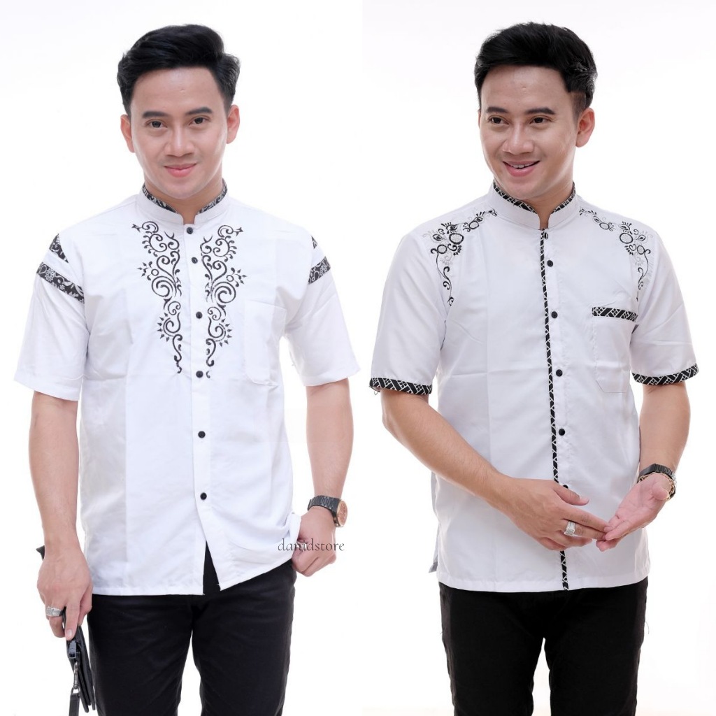 Adult White Men's Koko Shirt Embroidered Muslim Short Sleeve Motif ...