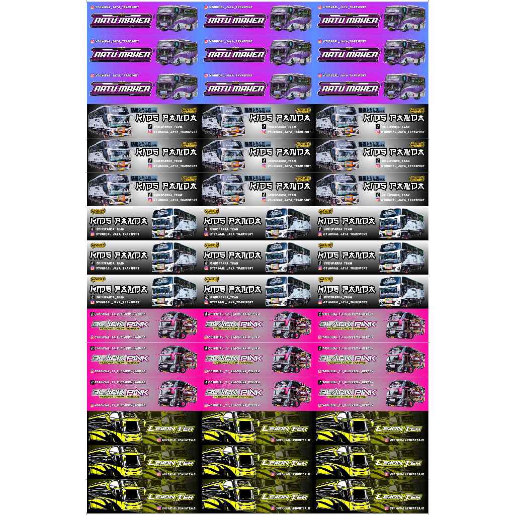 Basuri TUNGGAL JAYA BUS STICKER Mixed 1 Sheet Contains 45 Boxes, VIRAL ...