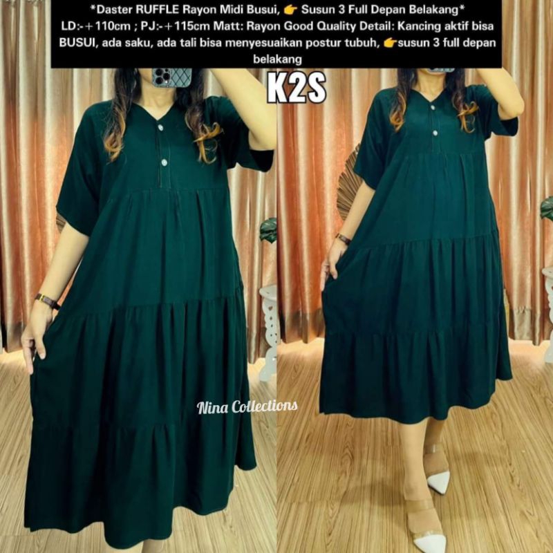 Ruffle Rayon MIDI BUSUI Daster Stacking 3 Full Front and Back / MIDI ...