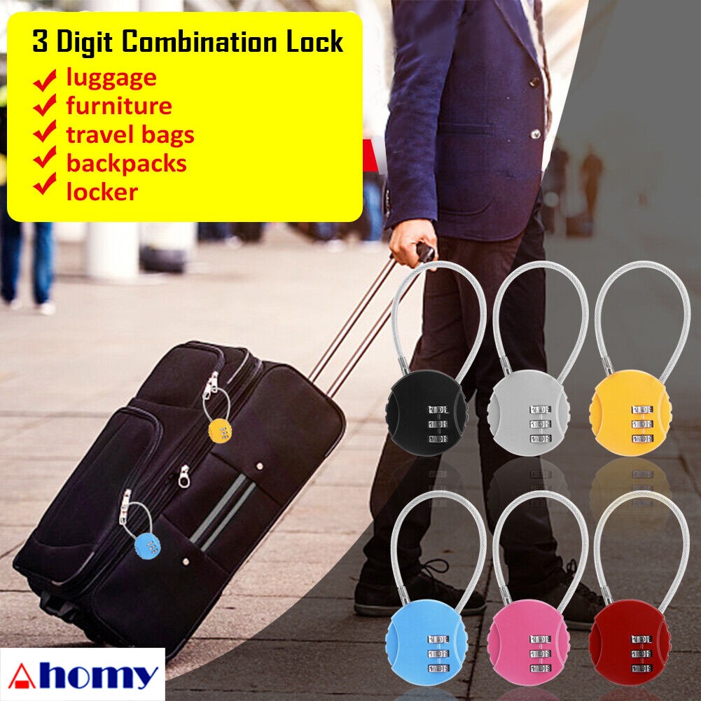 Round Padlock Combination 3-digit password Suitcase Backpack O-3D-sling ...