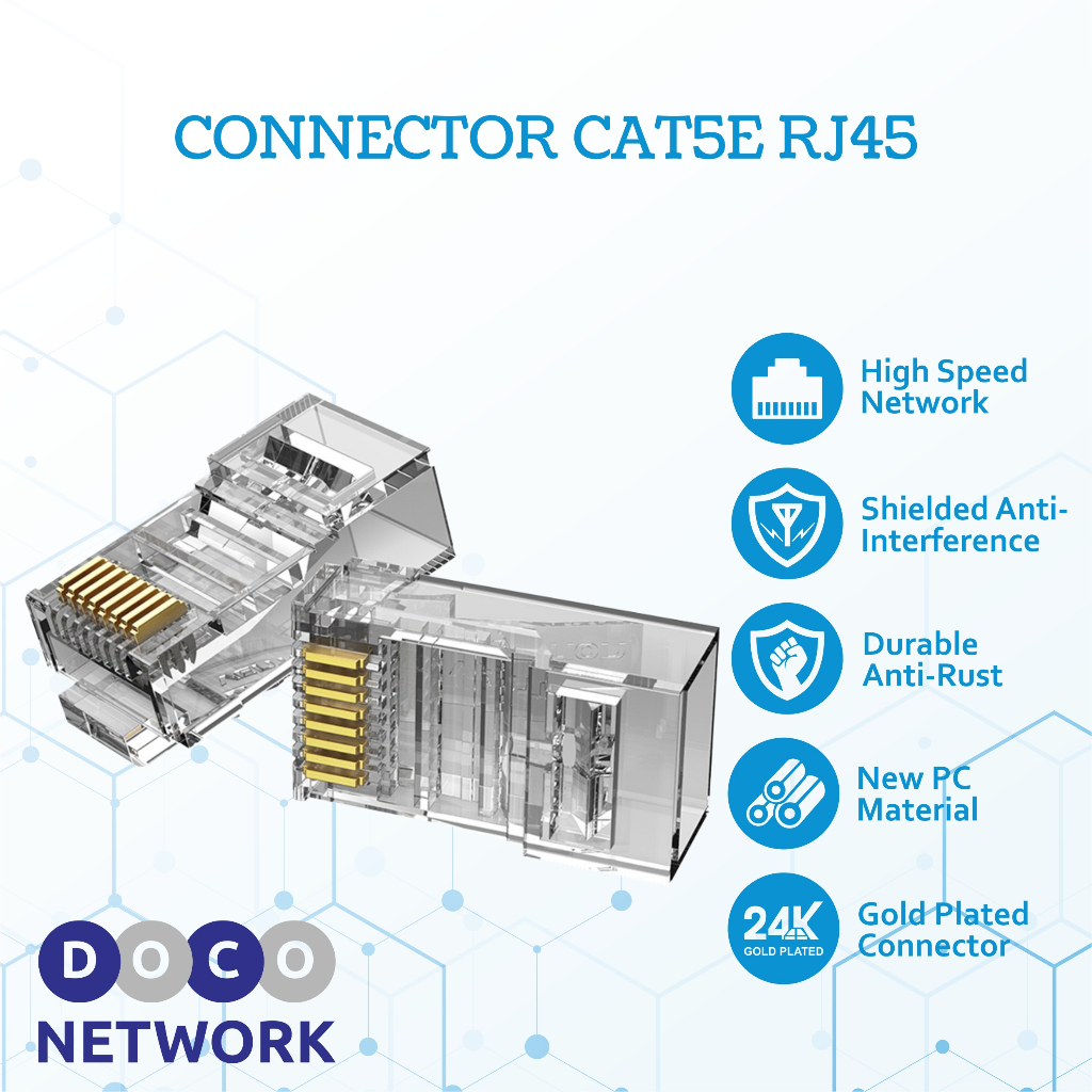 Lan Connector RJ45 CAT5E Gold Plated 6U Pro Plastic Cable Connector ...