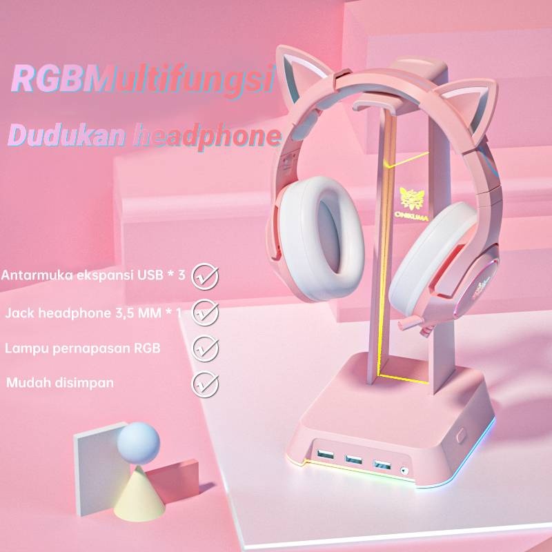 Onikuma ST-2 Pink Stand Gaming Headphone RGB Light Led Holder Headsets ...
