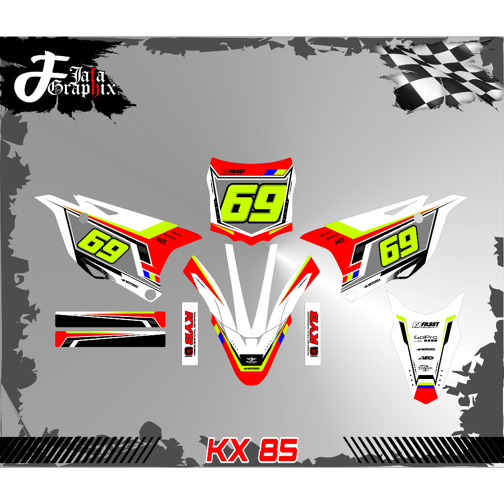 Kawasaki KX 85 CUSTOME DESIGN PREMIUM GLOSS FULL BODY REQUEST NUMBER 21 ...