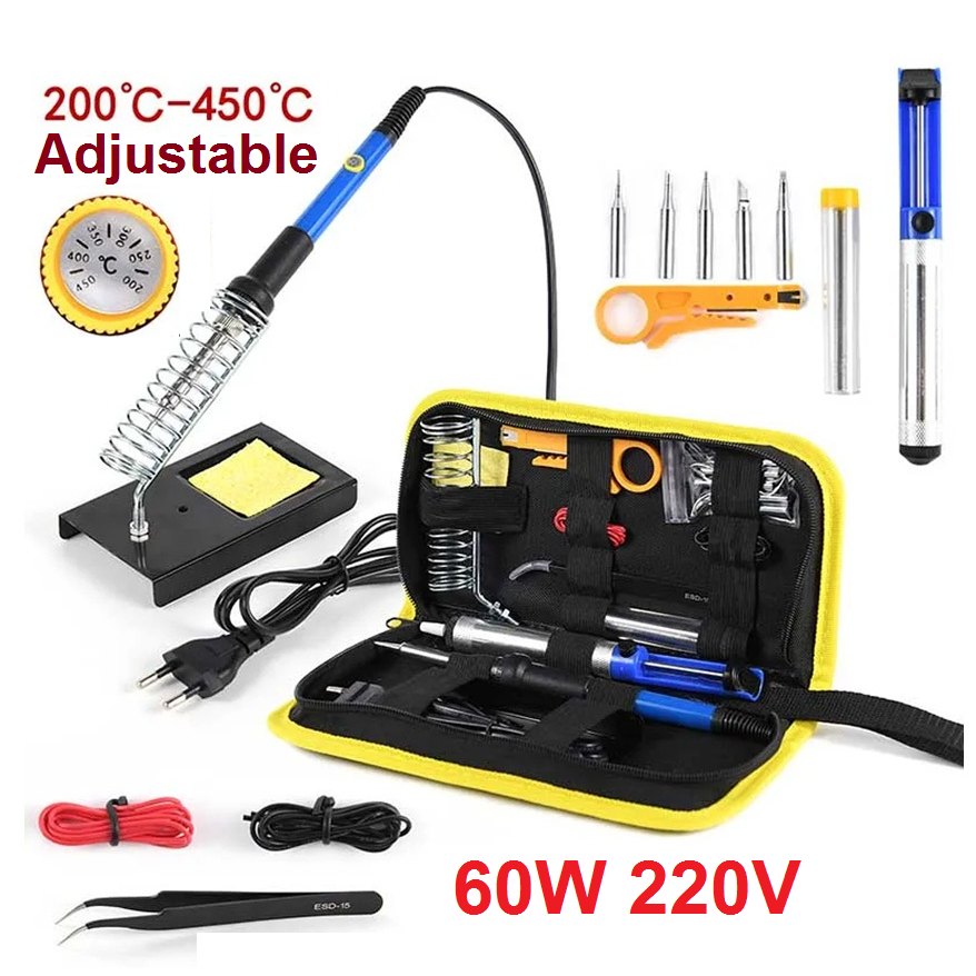 Caj Electric Soldering Set Bag 15pcs Complete Iron Tool Kit 220V 60W ...